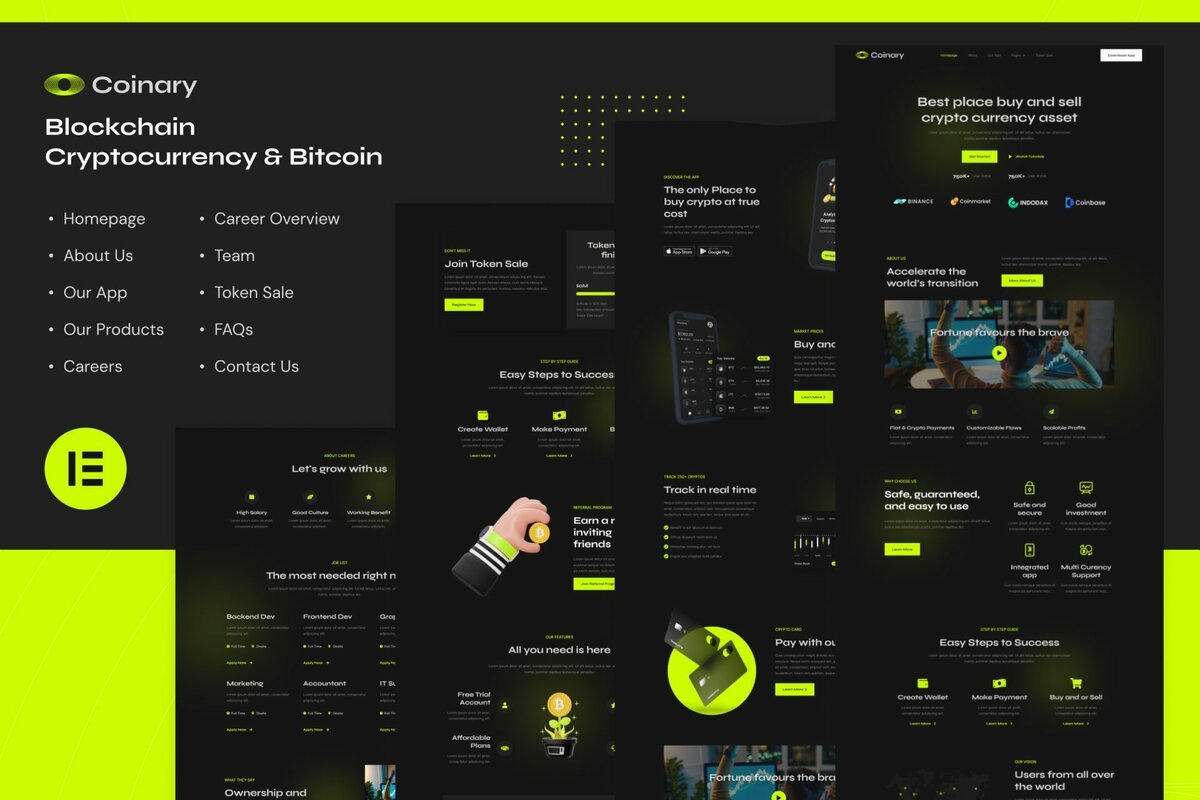 Coinary - Blockchain Cryptocurrency & Bitcoin Elementor Template Kit ...