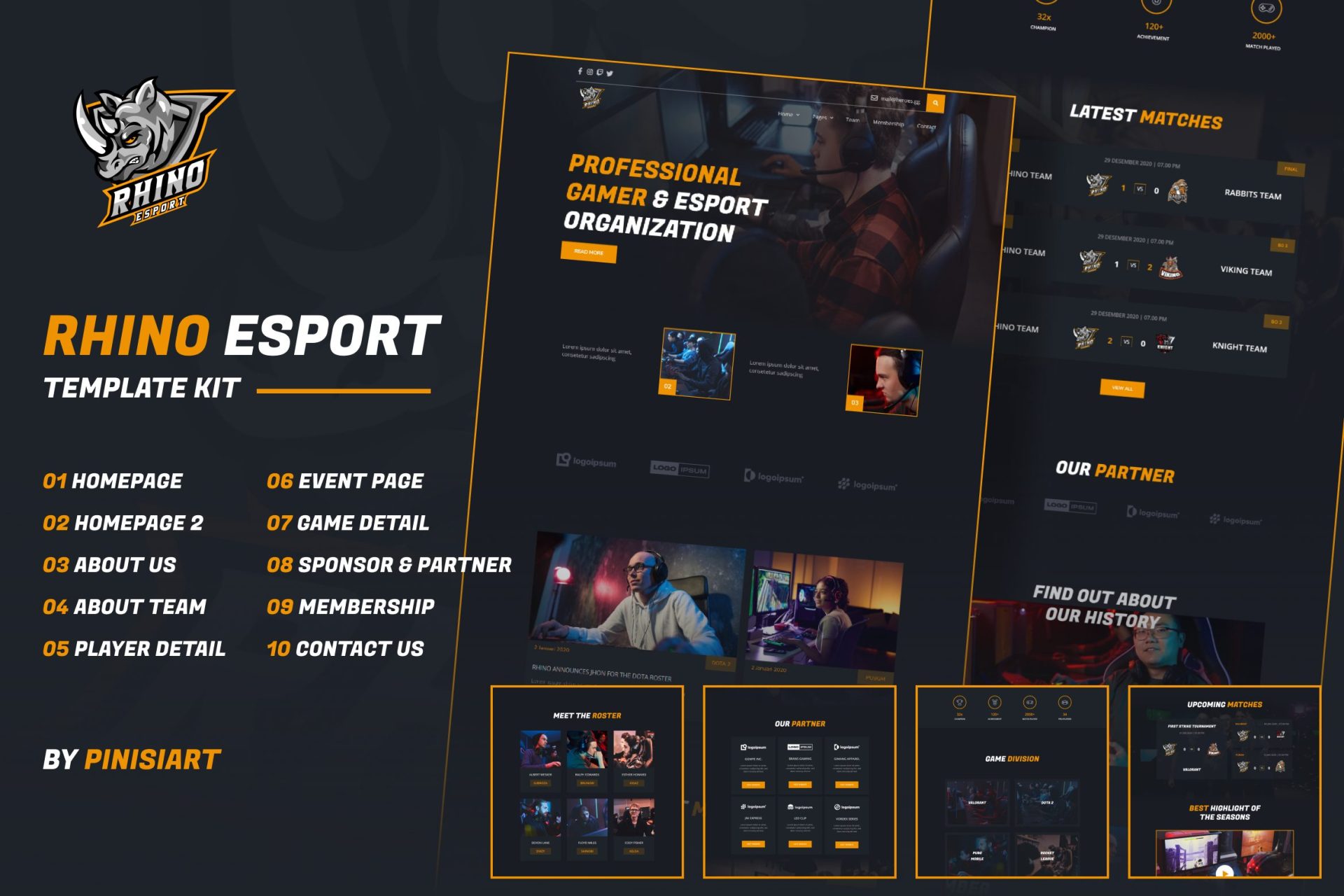 Rhino - Esports & Gaming Elementor Template Kit - PinisiArt